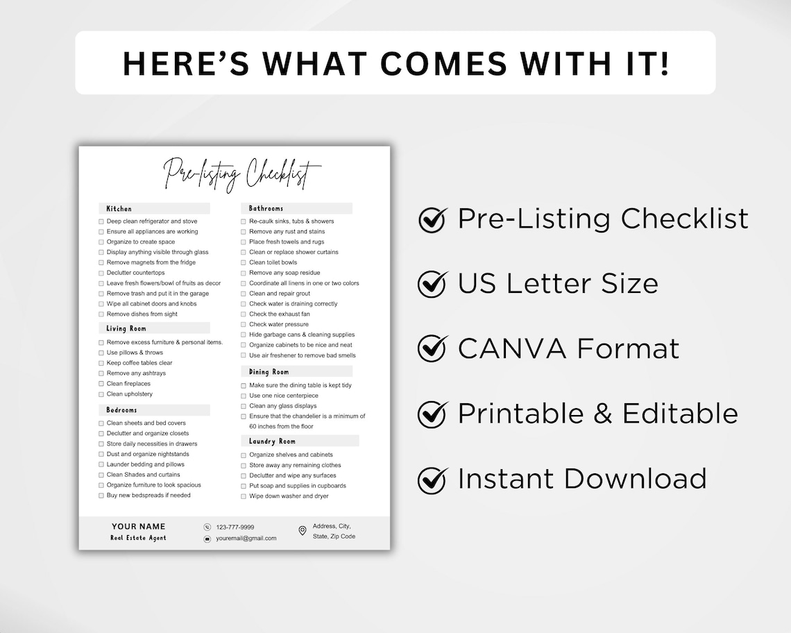Pre-listing Checklist Templates, Home Seller Checklist, Real Estate ...