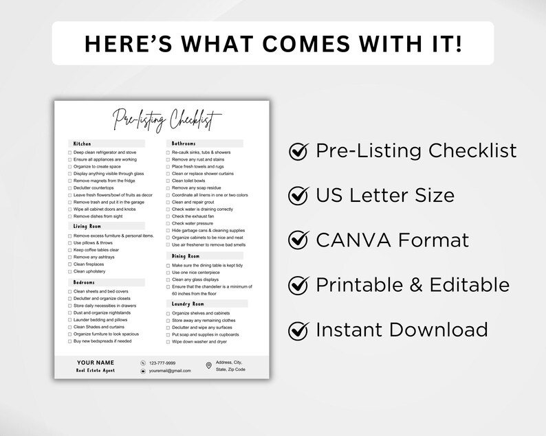 Pre-listing Checklist Templates, Home Seller Checklist, Real Estate ...