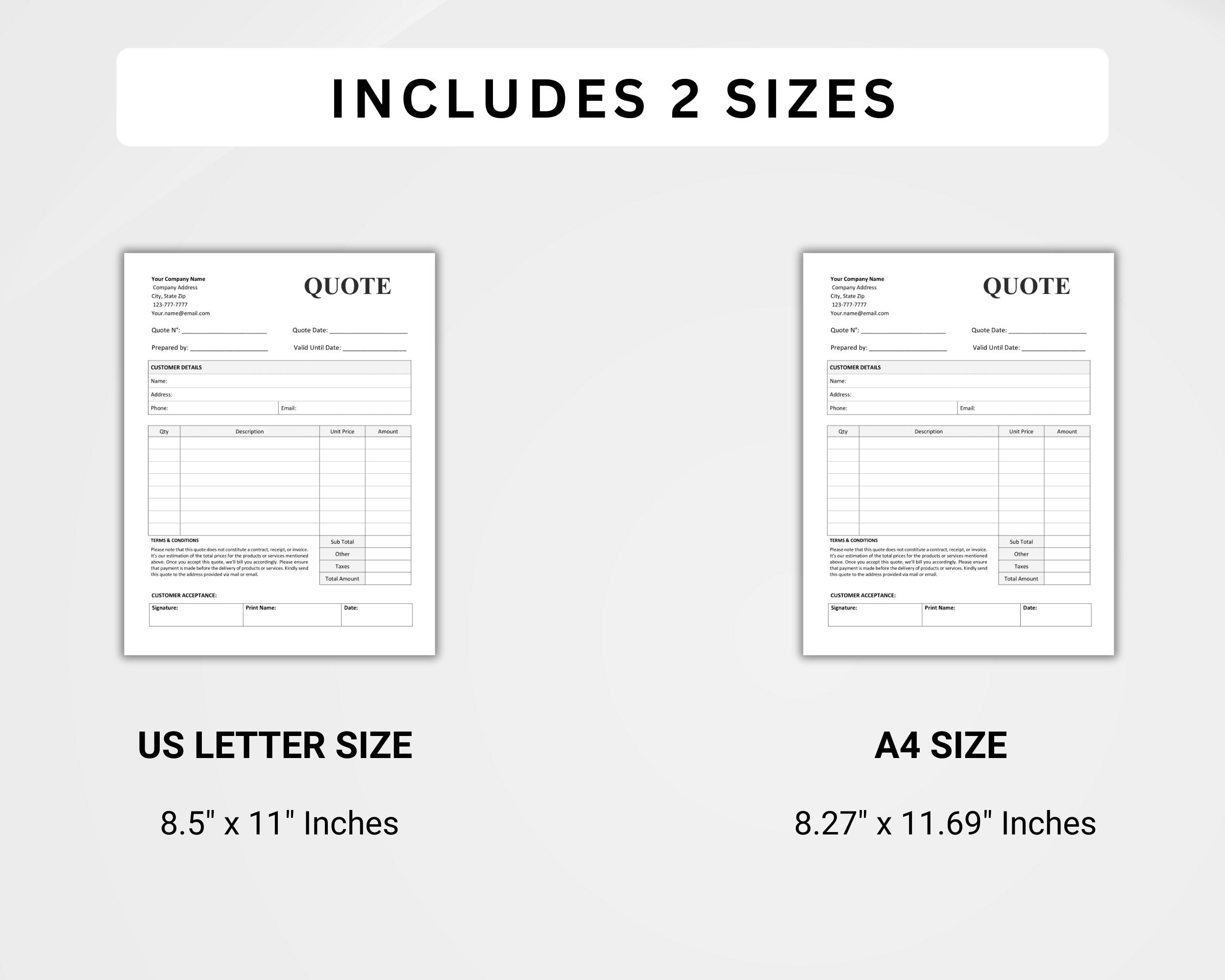 Quote Template. Printable Quote Form. Job Quote. Job Proposal. Price ...