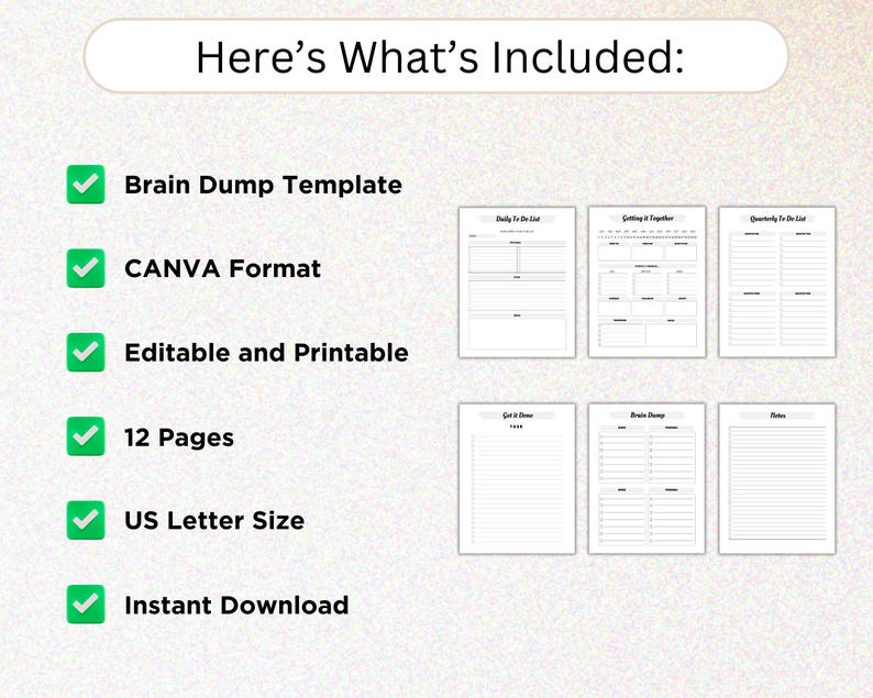Printable Brain Dump Template BUNDLE. ADHD Daily Planner. Productivity ...