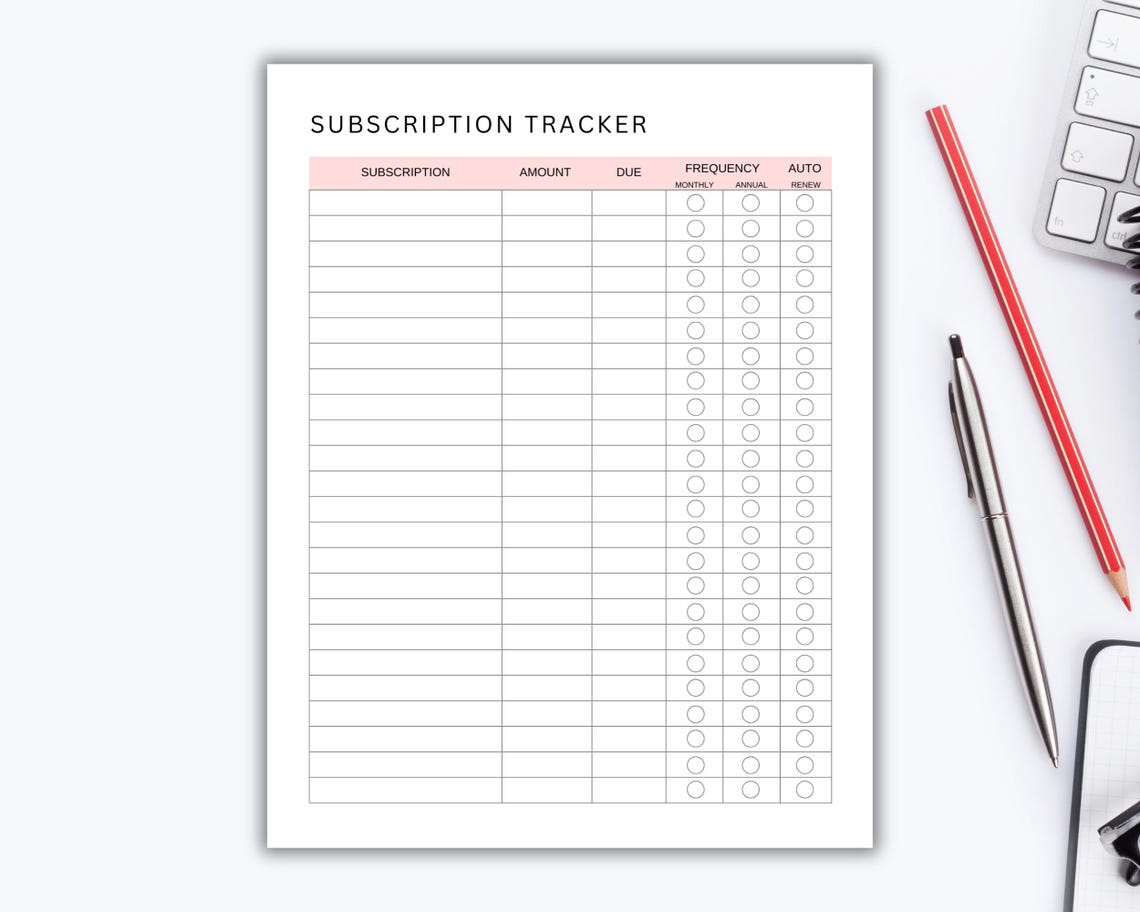 Subscription Tracker Printable PDF. Membership Tracker. Subscription ...