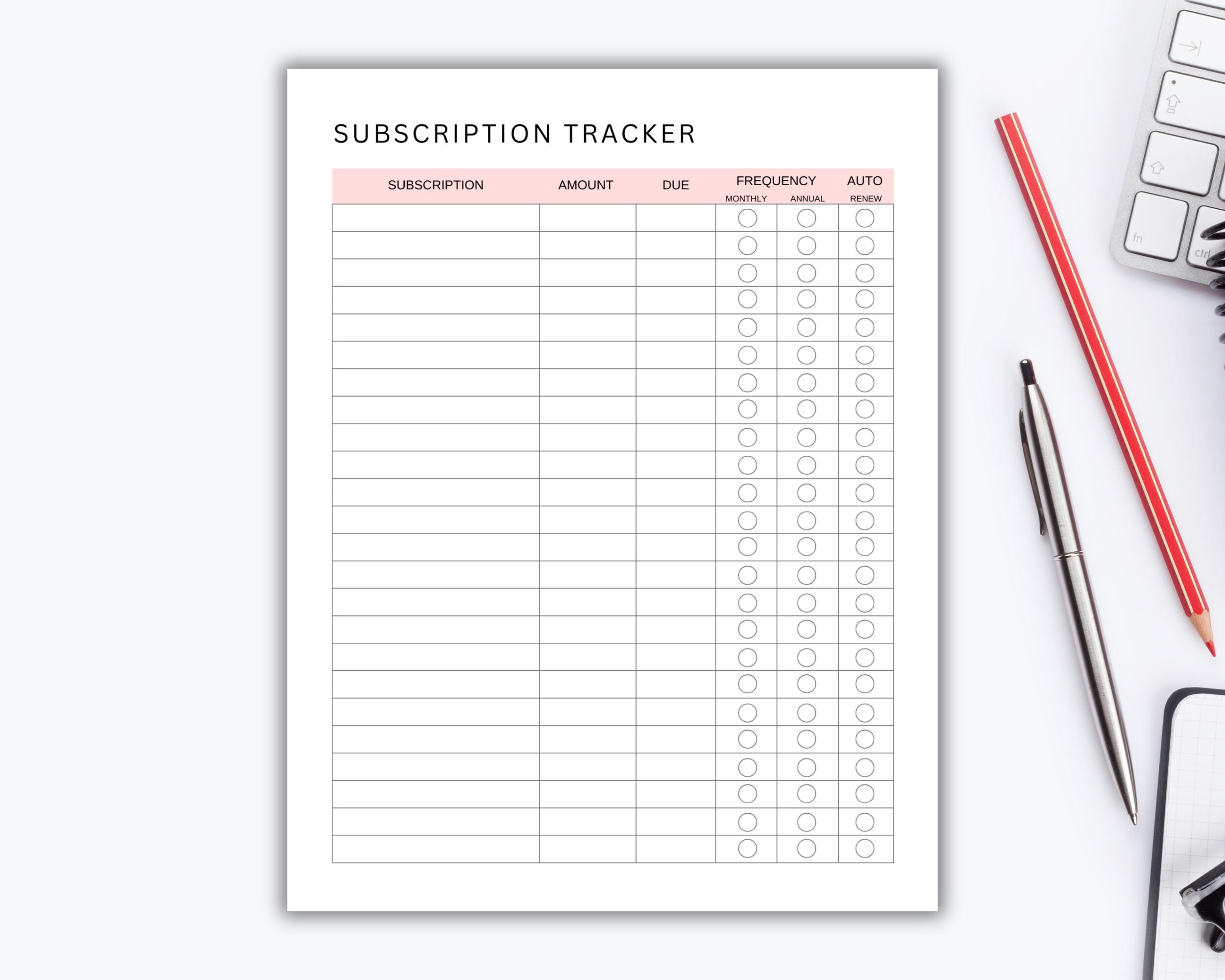 Printable Subscription Tracker. Membership Tracker. Subscription ...