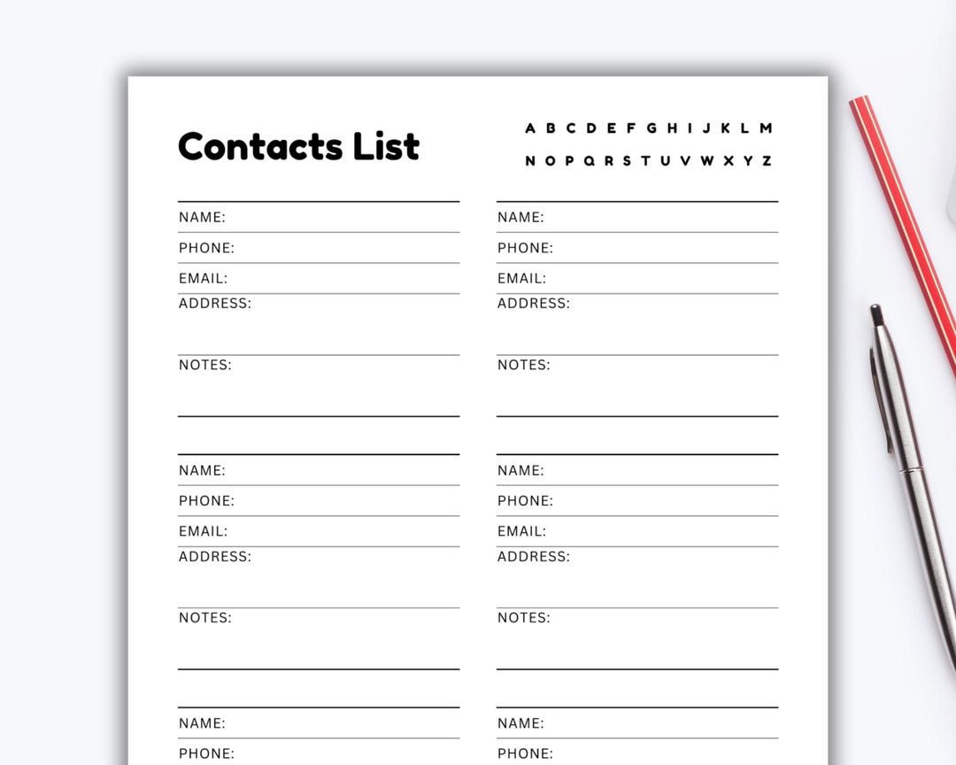 Contact List Planner Printable, Address List Log, Phone List, Contact ...