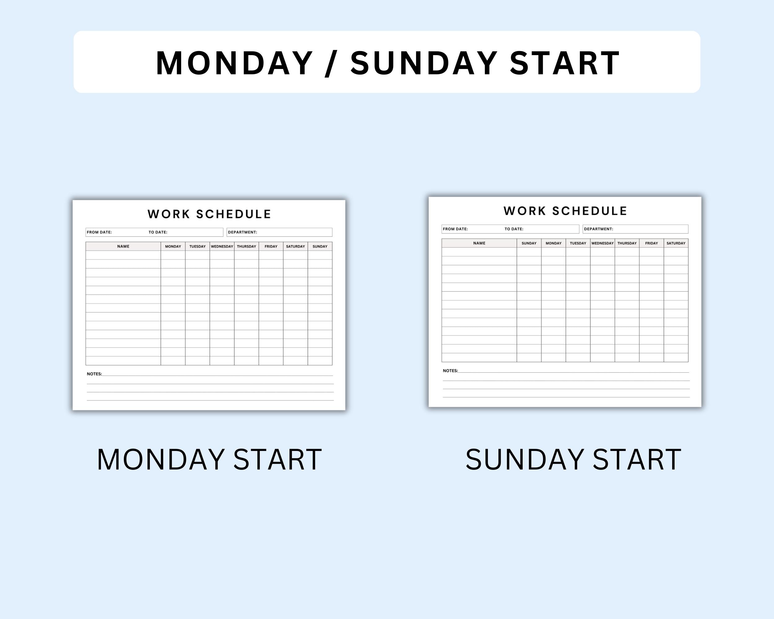 Employee Weekly Work Schedule Form Printable PDF. Instant Digital ...
