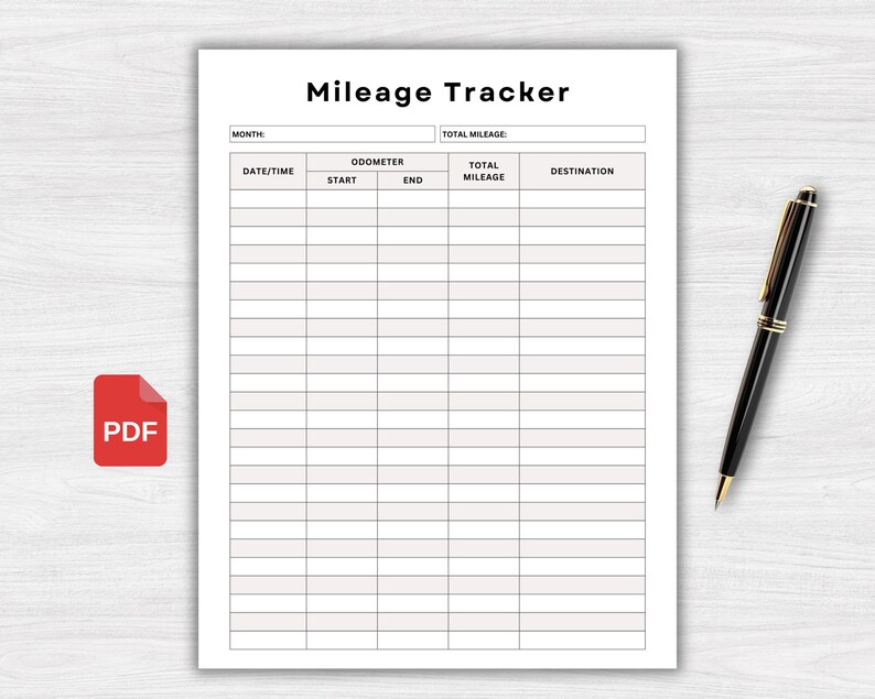 Printable Mileage Log PDF | Business Car Trip Tracker | Work Odometer ...