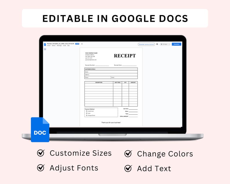 Receipt Template Editable, Printable Sales Receipt Form, Payment ...