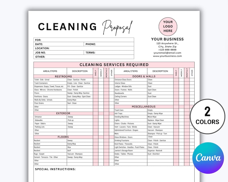 Cleaning Service Proposal Template Editable. Cleaning Business Proposal. Cleaning Business Form ...