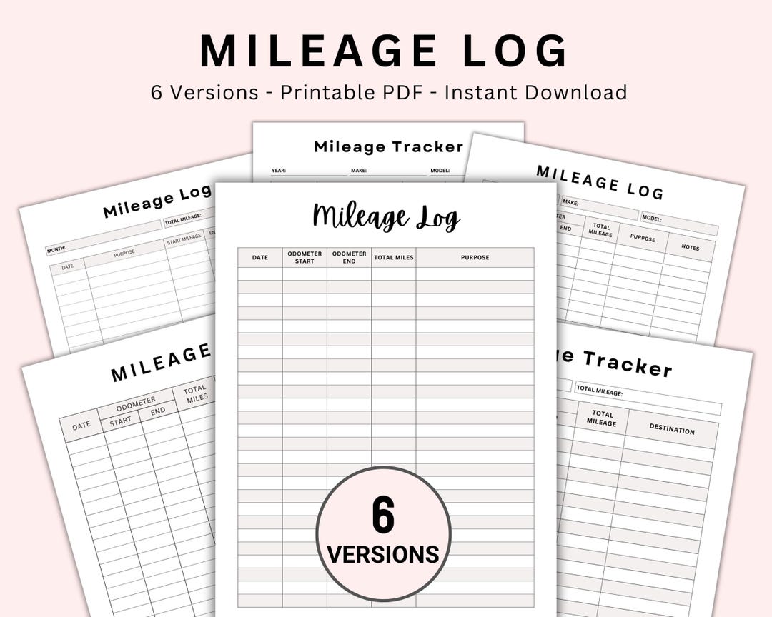 PRINTABLE Mileage Tracker PDF. Business Mileage Log. Miles Record ...