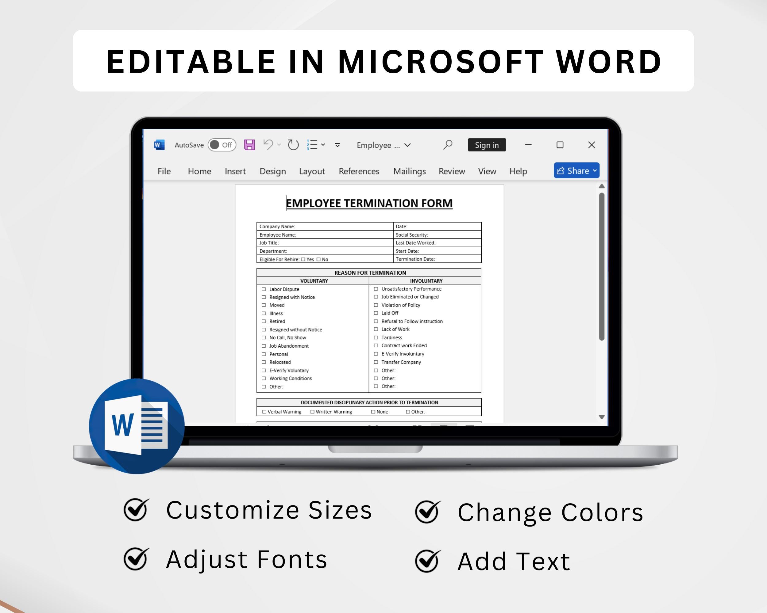 Editable Employee Termination Form. Employee Termination Form Terminate ...
