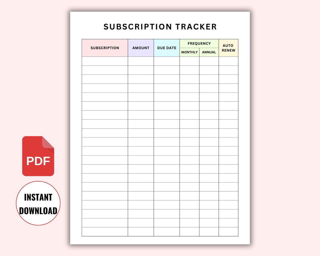 Monthly Subscription Checklist | Expense Tracker Printable | Account ...