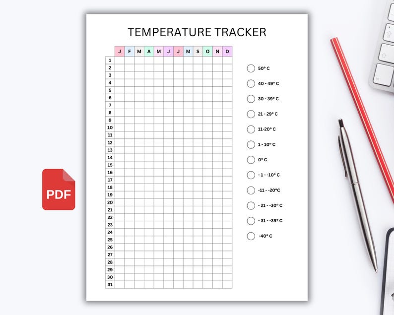 Temperature Log Printable | Temperature Tracker | Weather Tracker ...