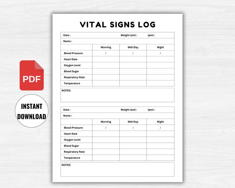 Vital Signs Log Printable, Vital Sign Chart, Nursing Vitals Sheet ...