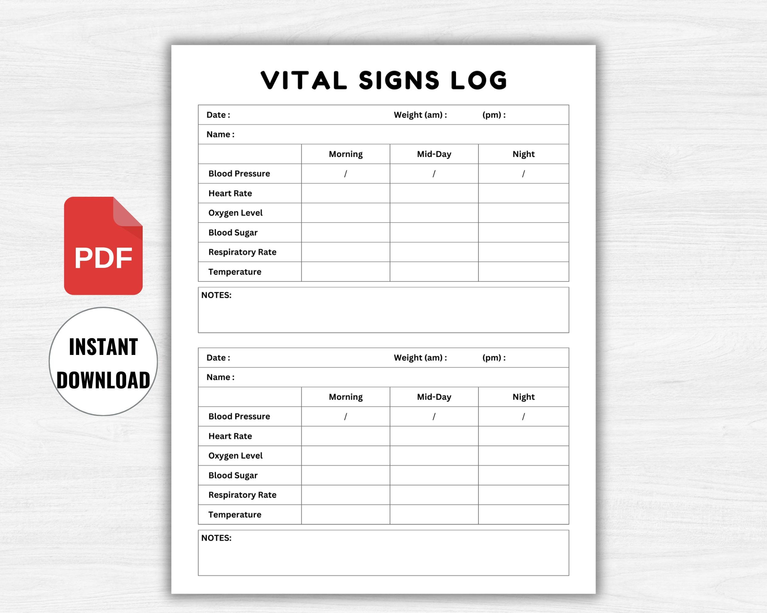 Vital Signs Log Printable, Vital Sign Chart, Nursing Vitals Sheet ...