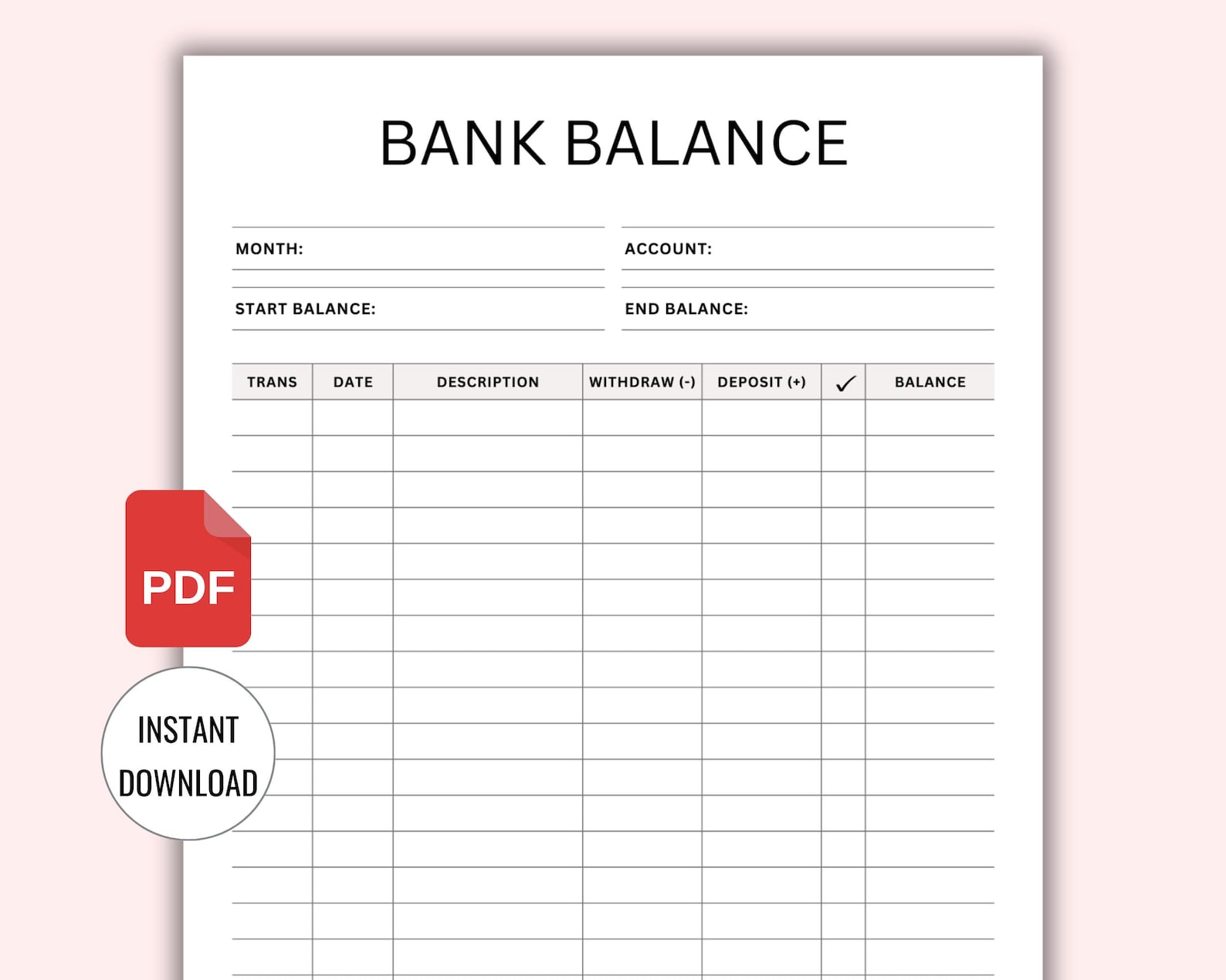 Bank Balance Printable, Bank Account Log. Balance Sheet. Savings ...