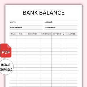 Bank Balance Printable, Bank Account Log. Balance Sheet. Savings ...