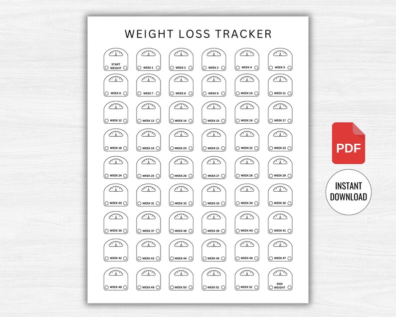 Printable Weekly Weight Loss Tracker. One Year Weight Loss Log ...