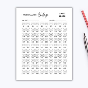 100 Envelopes Savings Challenge. Savings Tracker Printable. Money Saving Challenge. Printable ...