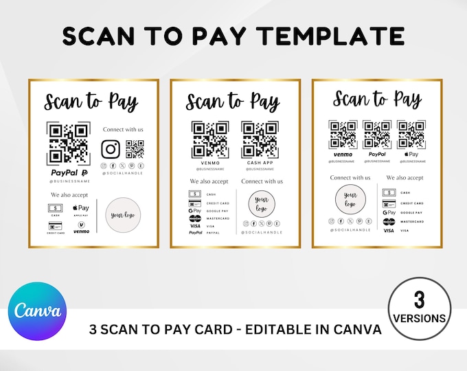 QR Code Sign Template, Scan to Pay Payment Sign, Custom Venmo QR Code ...