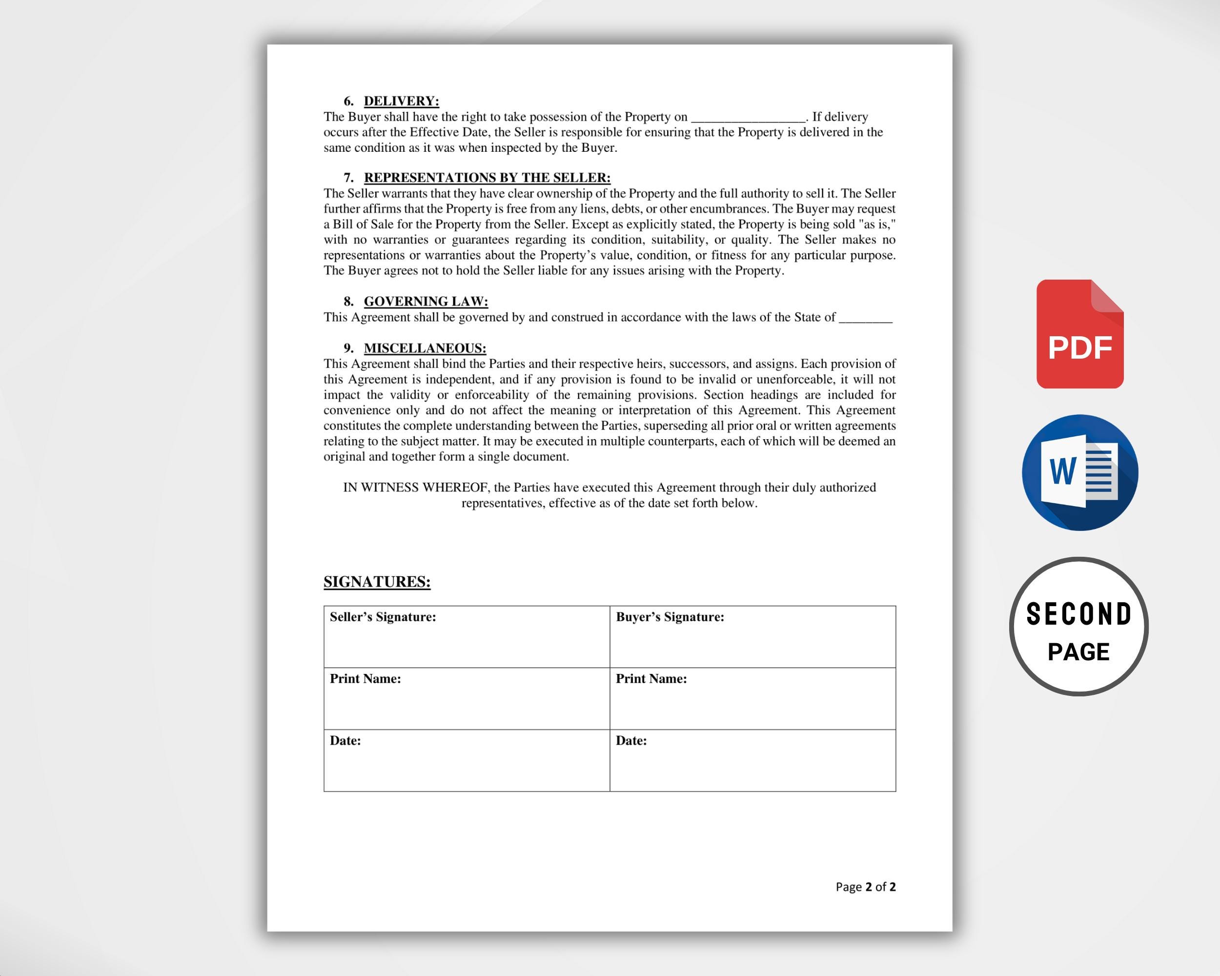 Printable Purchase Agreement Template, Editable Purchase and Sale ...