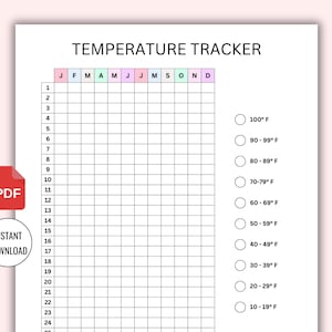 Printable Temperature Tracker. Temperature Log. Weather Tracker ...