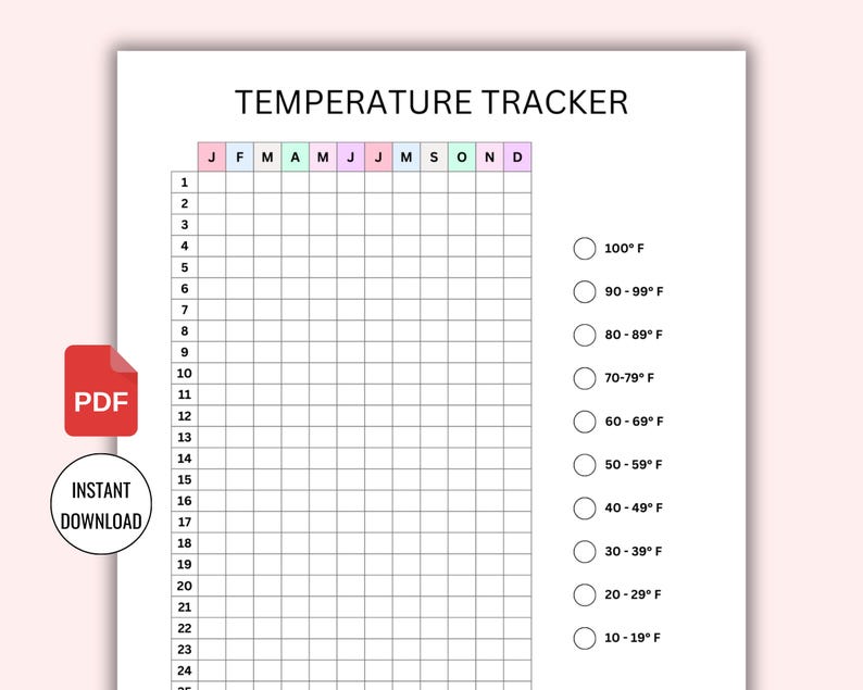 Printable Temperature Tracker. Temperature Log. Weather Tracker ...