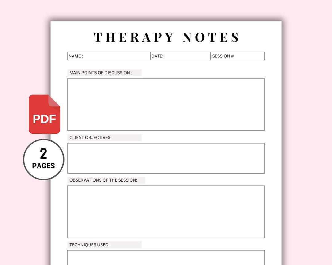 Therapy Session Notes Template: Printable Counseling Log (PDF Download ...