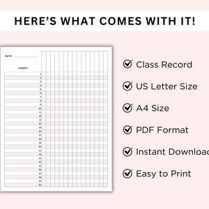 Printable Teacher Gradebook, Class Record, Attendance Log, Classroom ...