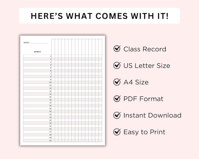 Printable Teacher Gradebook, Class Record, Attendance Log, Classroom ...