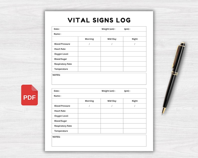 Vital Signs Log. Printable Vital Sign Chart. Nursing Vitals Sheet ...