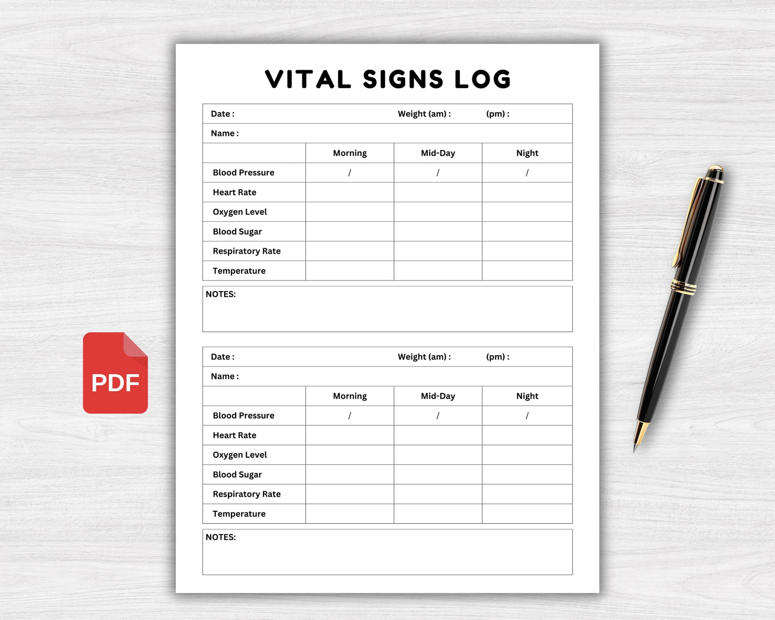 Vital Signs Log. Printable Vital Sign Chart. Nursing Vitals Sheet ...