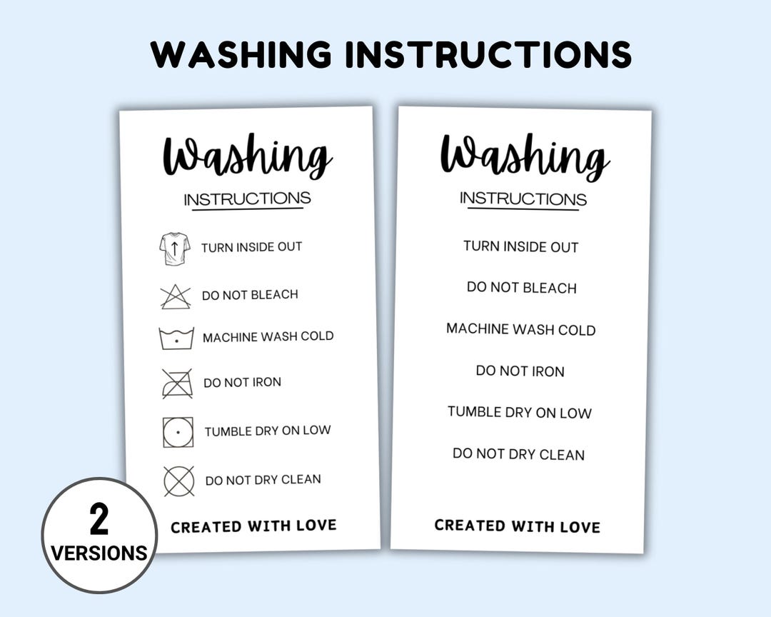 Printable Washing Instructions Card | Clothing Care Card for Shirt ...