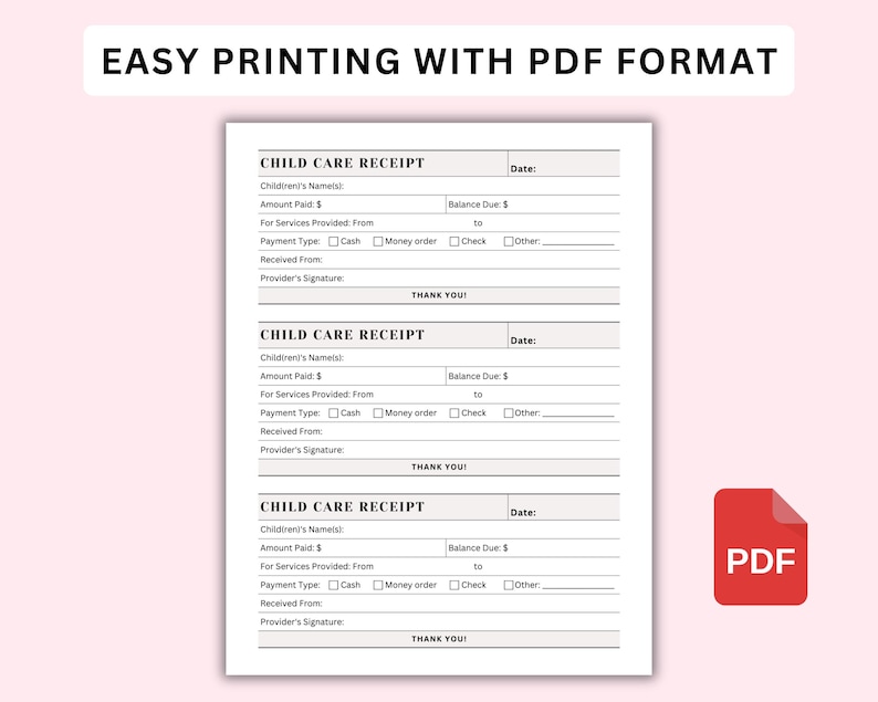 Child Care Receipt Printable, Daycare Payment Form, Daycare Receipt ...