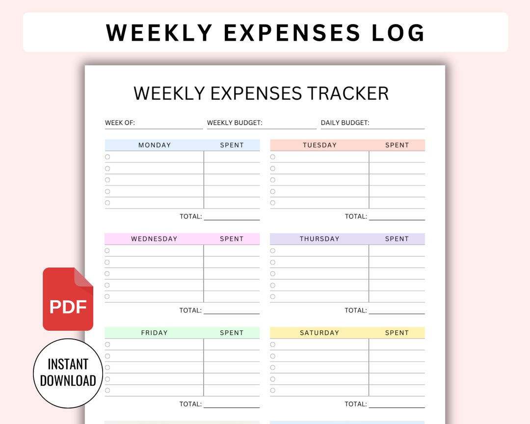 Weekly Expenses Tracker Printable | Budget Planner | Expense Log ...