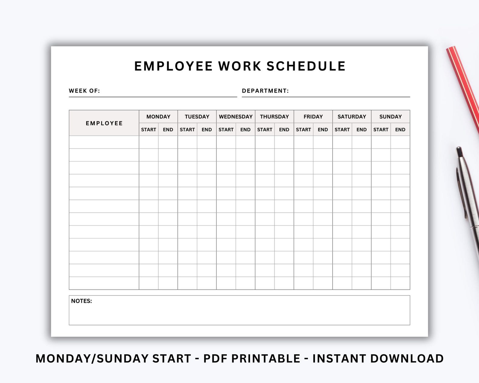 Employee Work Schedule Printable. Weekly Work Schedule. Weekly Staff ...