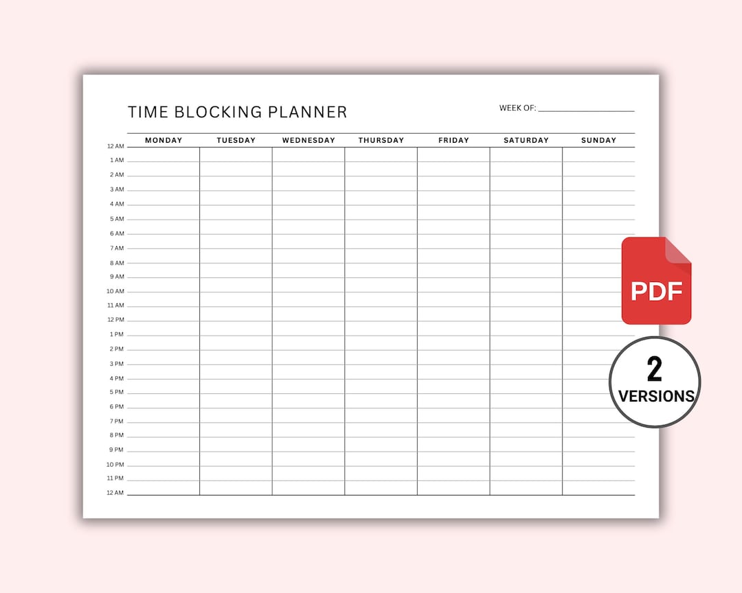 Weekly Time Blocking Planner. Weekly 24 Hour Schedule Planner. Daily ...