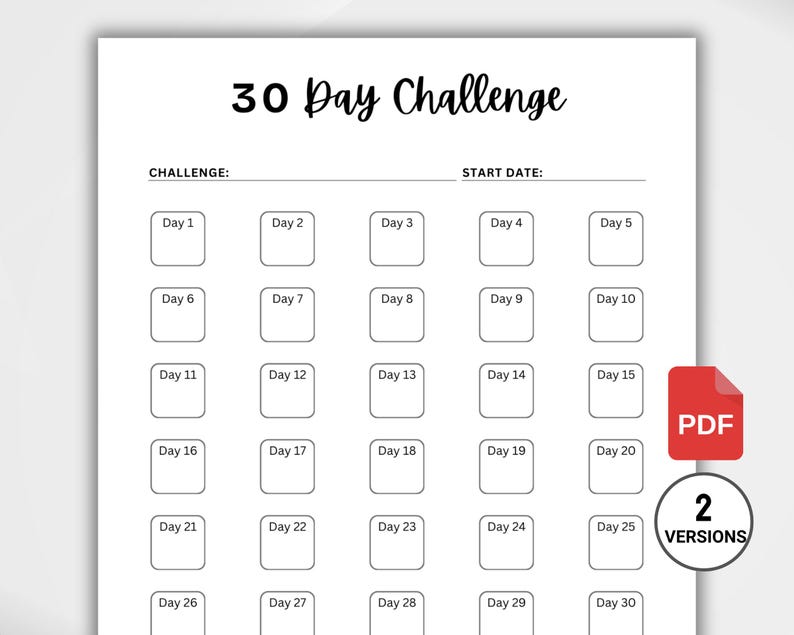 30 Day Challenge PRINTABLE PDF. 30 Day Challenge Goal Tracker. Fitness ...