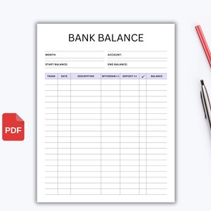 Bank Balance Printable, Bank Account Log. Balance Sheet. Savings ...