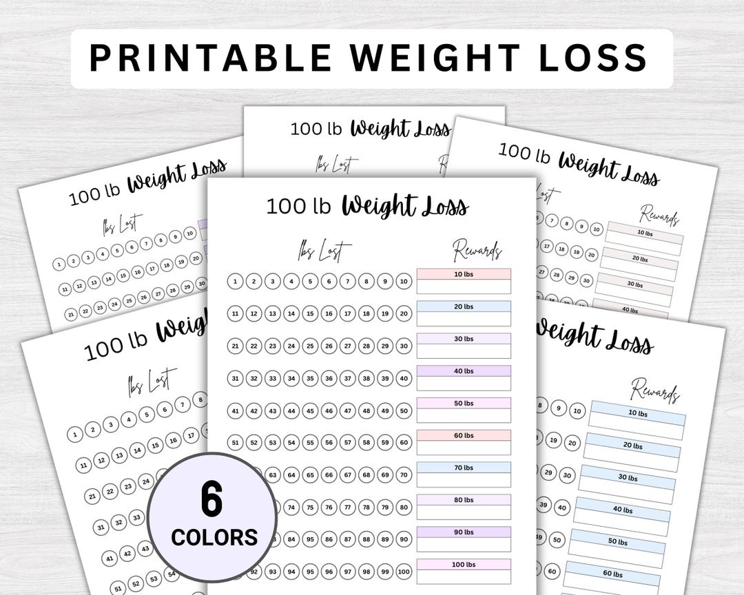 Printable Weight Loss Tracker. 100 Pounds Lost Weight Tracker. 100 Lbs ...