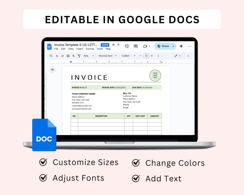 Invoice Template. Business Invoice. Invoice Word. Editable Invoice Form ...