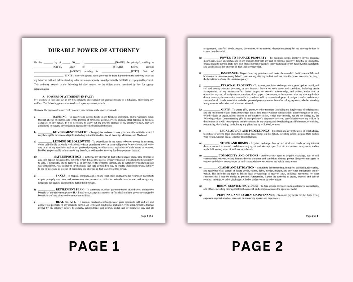 Durable Power of Attorney Template Editable, Durable Power of Attorney ...