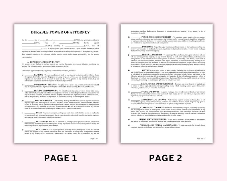 Durable Power of Attorney Template Editable, Durable Power of Attorney ...