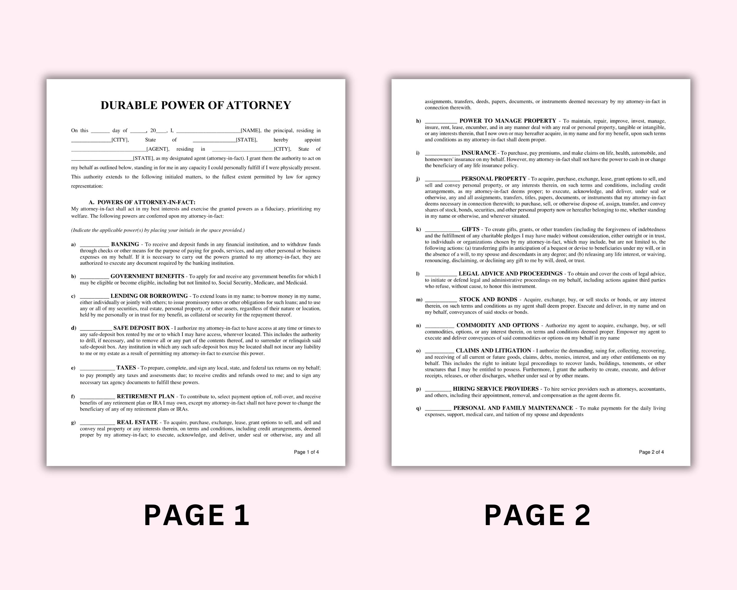 Durable Power of Attorney Template Editable, Durable Power of Attorney ...