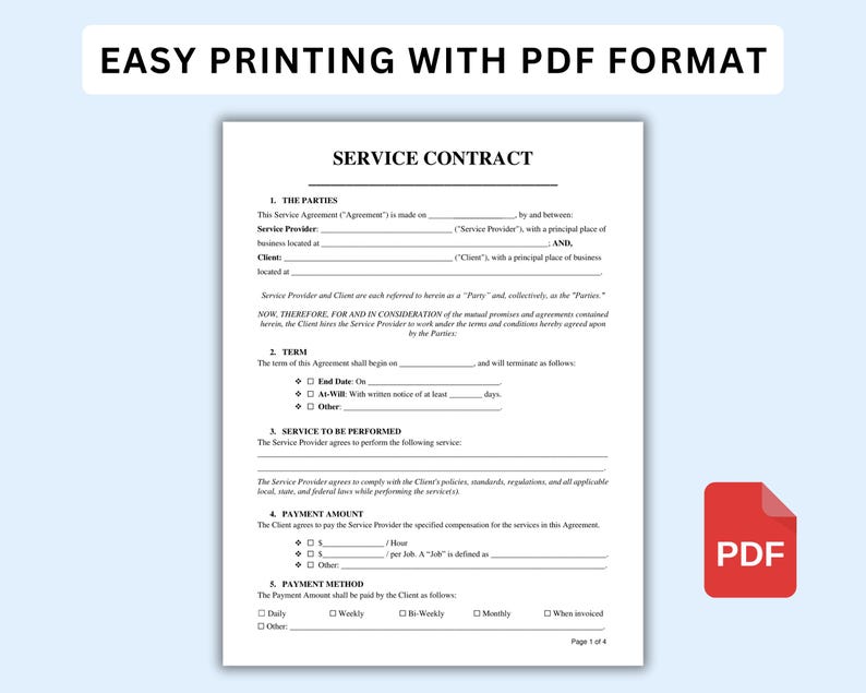 Editable Service Contract Template, Printable Services Contract ...