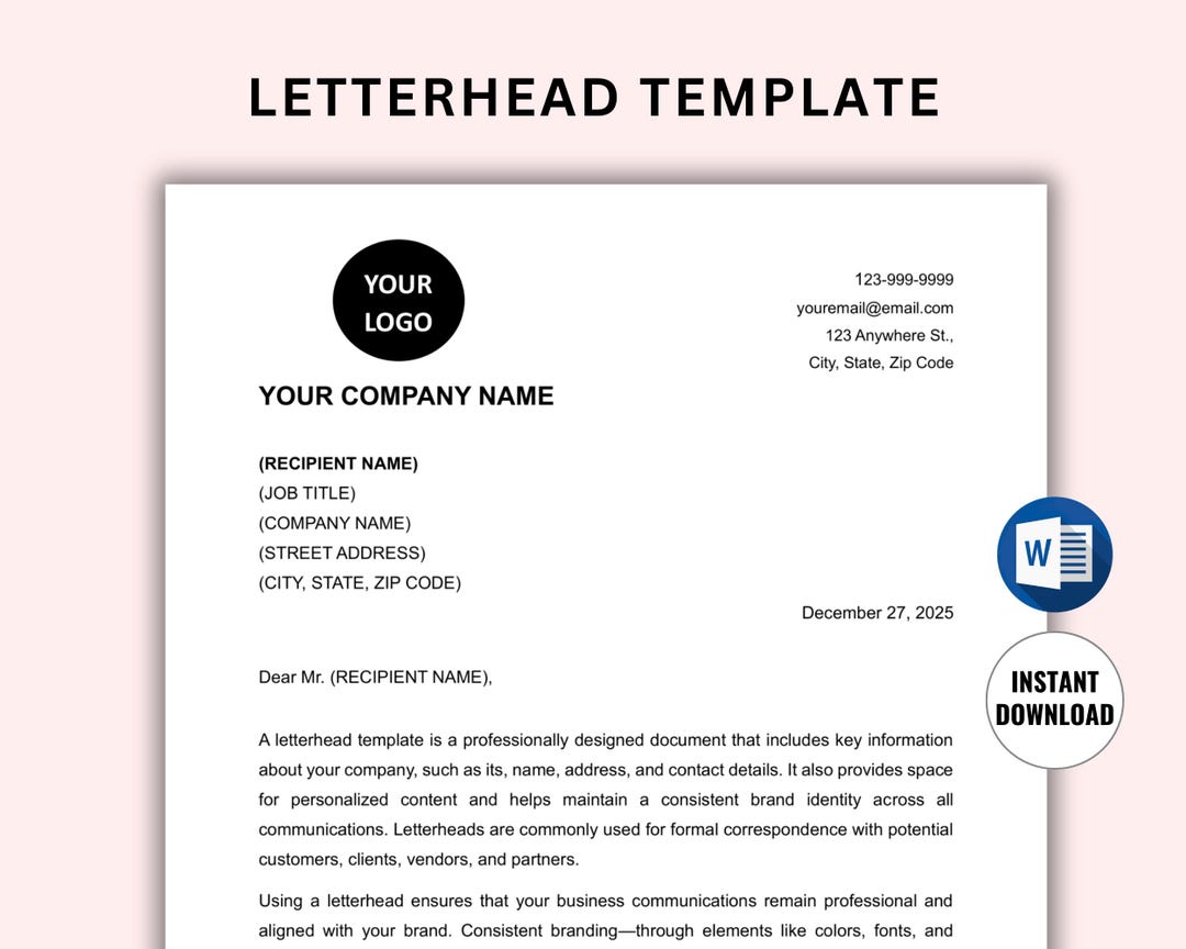Editable Company Letterhead Template, Printable Business Letterhead ...