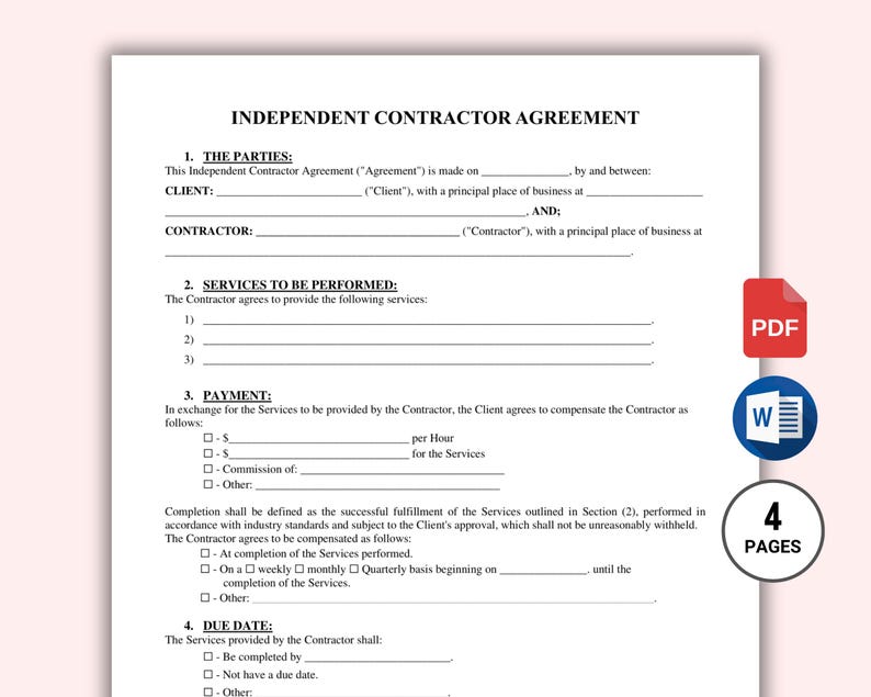 Independent Contractor Agreement Template, Editable Contract Form ...