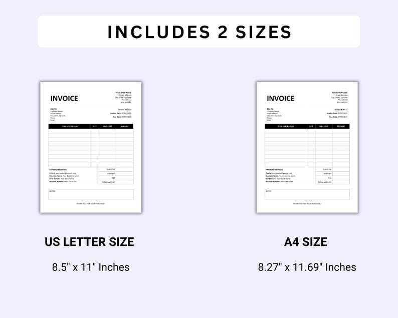 Editable Blank Invoice Template. Printable Invoice Form. Professional ...