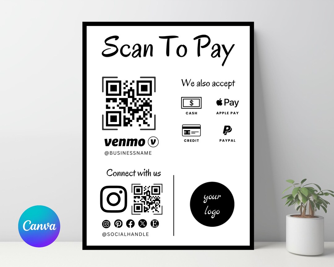 Editable Scan to Pay Sign QR Code Sign Template Canva, Accepted ...