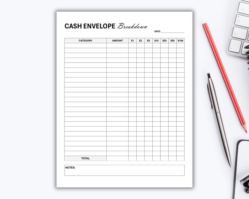 PRINTABLE Cash Envelope Breakdown Cash Tracker Template Cash Breakdown ...