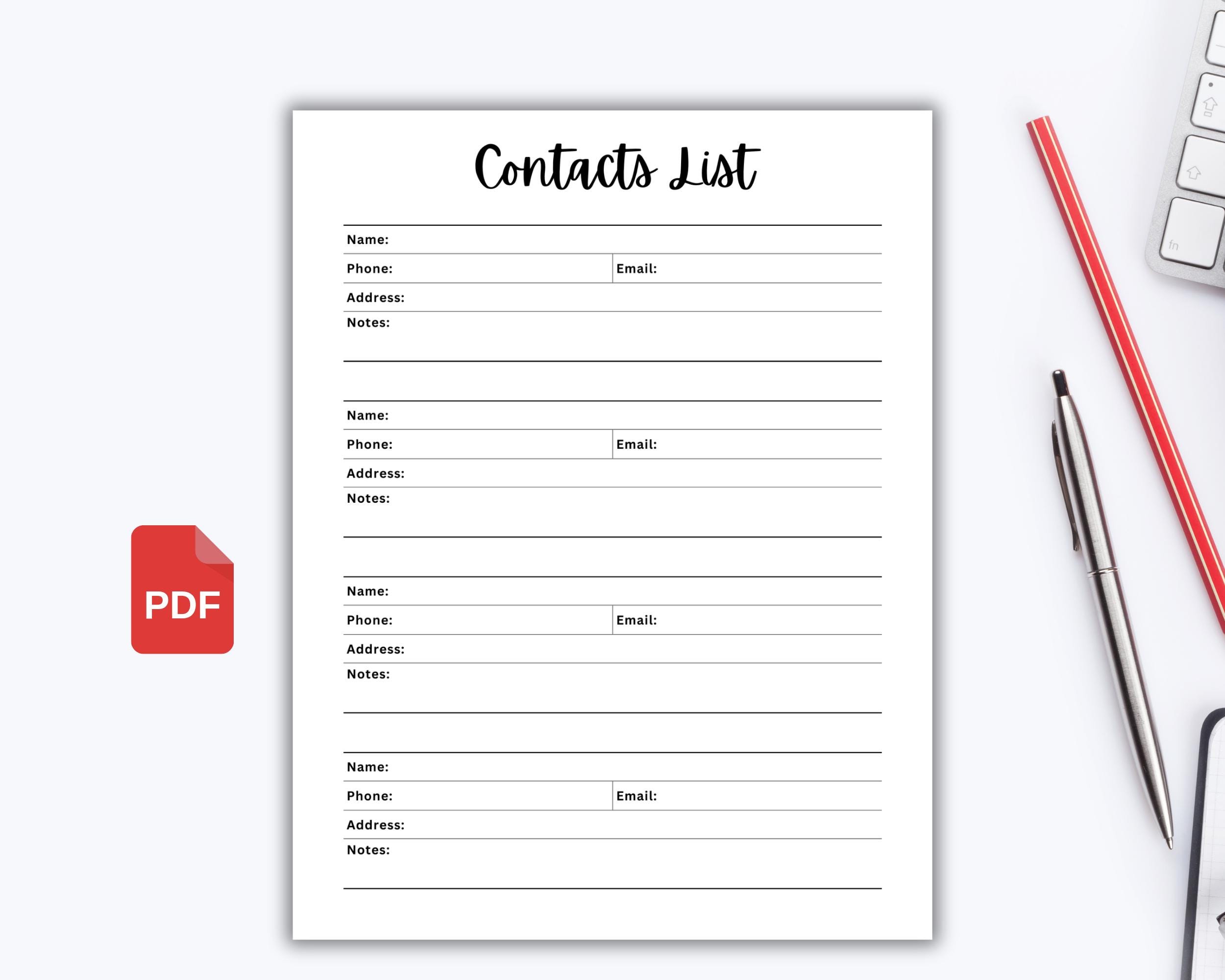 Printable Contact List Planner, Phone List, Contact Organizer, Contact ...