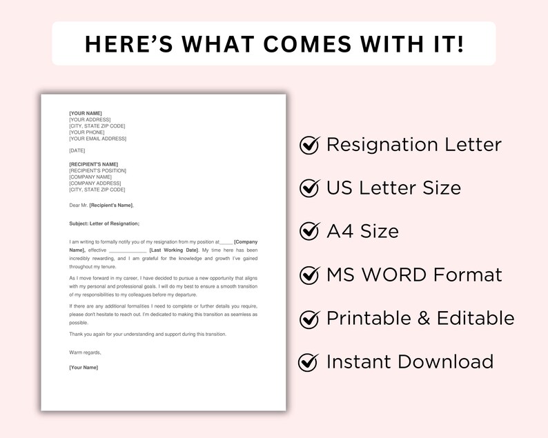 Printable Professional Resignation Letter Template, Letter of ...
